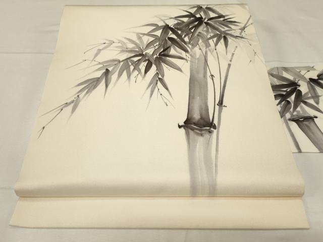 平和屋着物●塩瀬　九寸名古屋帯　作家物　手描き　笹竹文　正絹　逸品　CABA2203dy