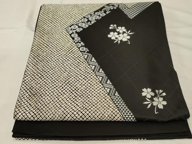 平和屋着物●六通柄袋帯　唐織　草花文　黒地　正絹　逸品　CABA2266dy