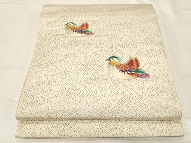平和屋着物●太鼓柄袋帯　紬地　刺繍　流水鴛鴦文　金糸　正絹　逸品　CABA2286dy