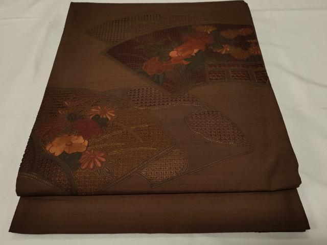 平和屋着物●中国三大刺繍　スワトウ刺繍　相良刺繍　太鼓柄袋帯　紬地　地紙草花文　憲法色　正絹　逸品　CABA2291dy