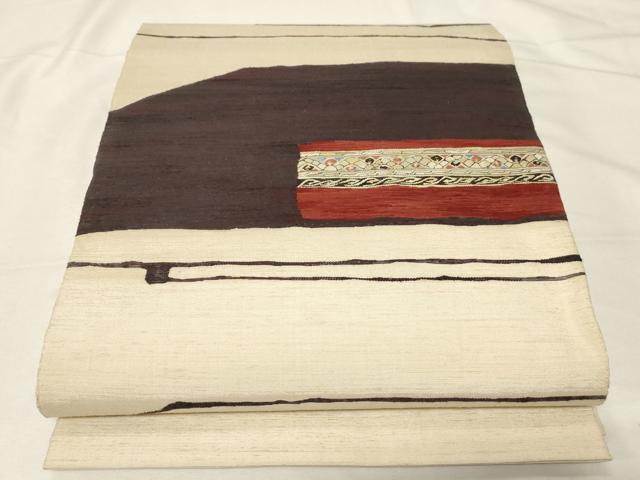 平和屋着物●太鼓柄袋帯　紬地　すくい織　吉祥文　正絹　逸品　CABA2295dy