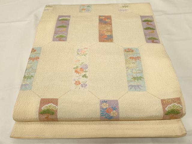 平和屋着物●太鼓柄袋帯　唐織　短冊草花文　金銀糸　正絹　逸品　CABA2299dy