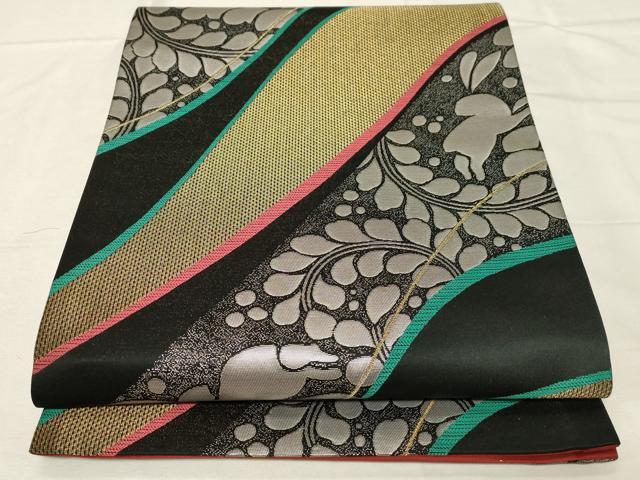 平和屋着物●六通柄袋帯　飛び兎　金銀糸　正絹　逸品　未使用　CABA2301dy
