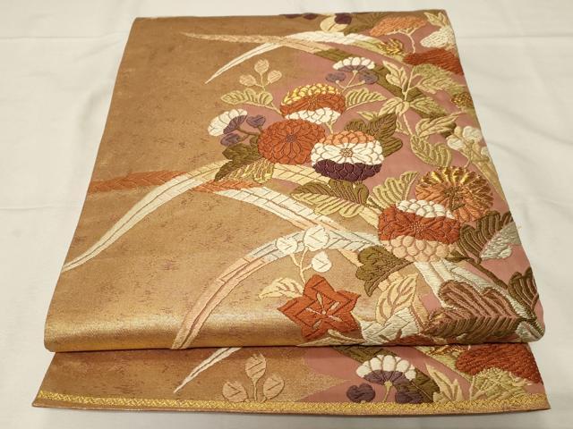 平和屋着物●六通柄袋帯　唐織　草花文　金糸　引箔　正絹　逸品　CABA2303dy