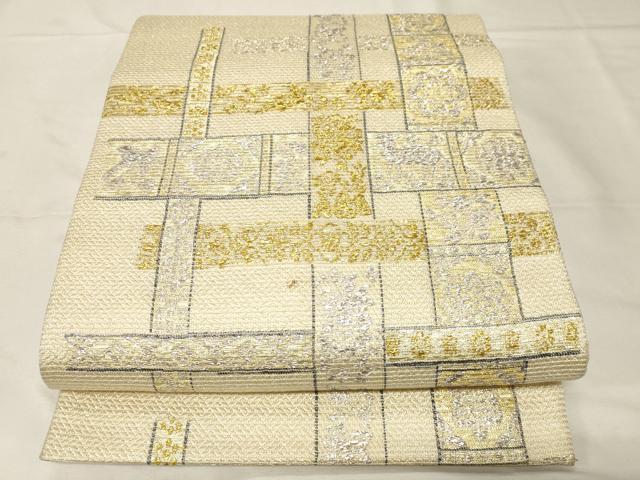 平和屋着物●六通柄袋帯　幾何学花文　金銀糸　正絹　逸品　CABA2312dy