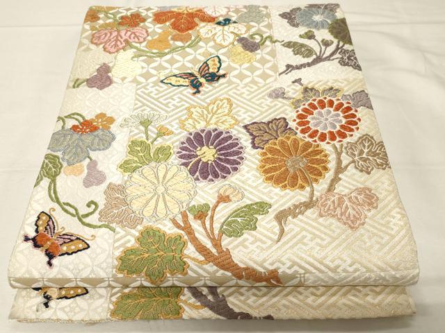 平和屋着物●六通柄袋帯　池田家伝来能装束　草木染　唐織　花蝶文　本金箔　正絹　逸品　CABA2313dy