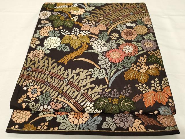 平和屋着物●六通柄袋帯　唐織　草花文　金糸　正絹　逸品　CABA2326dy