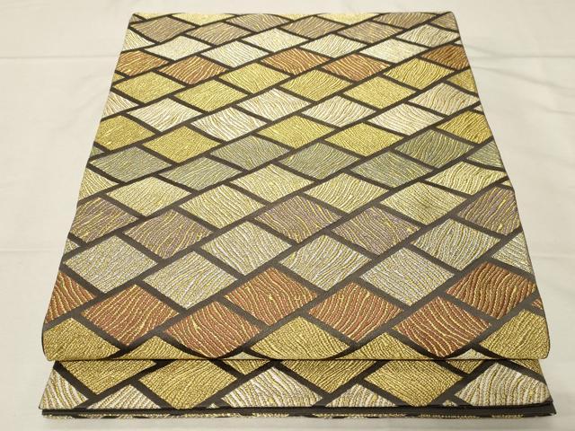 平和屋着物●田中工芸織物 祥園謹製　六通柄袋帯　斜線菱文　金糸　正絹　逸品　CABA2331dy