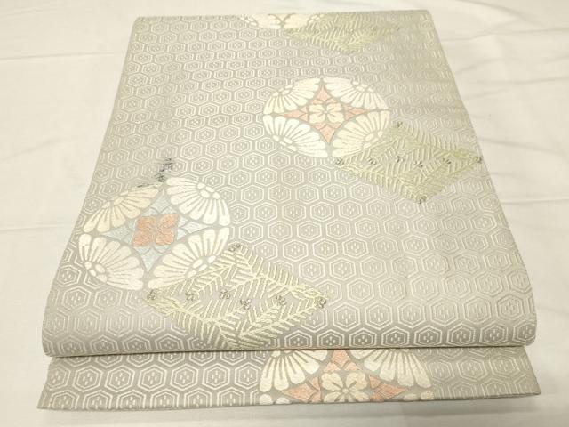 平和屋着物●六通柄袋帯　制作高田倭男　唐織　菱花丸文　金糸　正絹　逸品　CABA2337dy