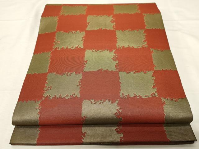 平和屋着物●全通柄　本袋帯　市松文様　金糸　正絹　逸品　CABA2342dy