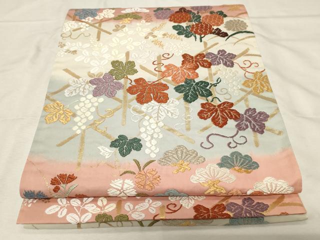 平和屋着物●六通柄袋帯　唐織　葡萄蔦の葉文　金糸　正絹　逸品　CABA2346dy