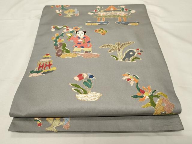 平和屋着物●六通柄　本袋帯　人物文　金糸　正絹　逸品　CABA2349dy