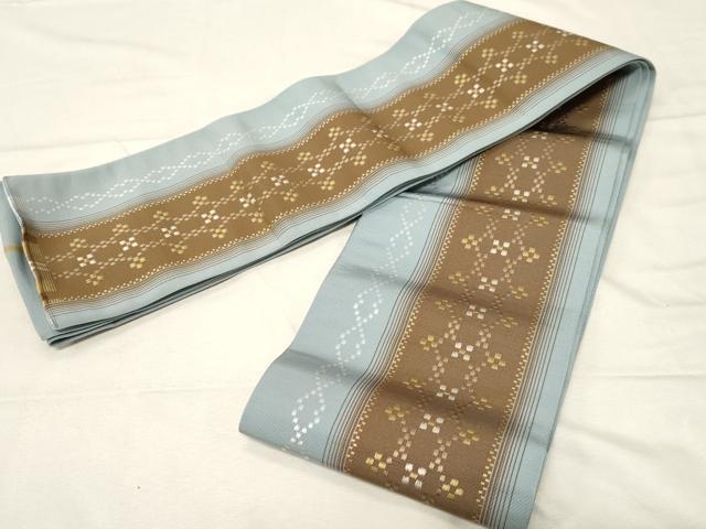 平和屋着物●本場筑前博多織　半幅帯　花織　吉祥間道　正絹　逸品　未使用　CABA2353dy