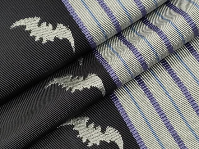 平和屋着物●本場筑前博多織　半幅帯　コウモリ　黒色　西村織物謹製　博多織金ラベル　証紙付き　正絹　逸品　CABA2354dy