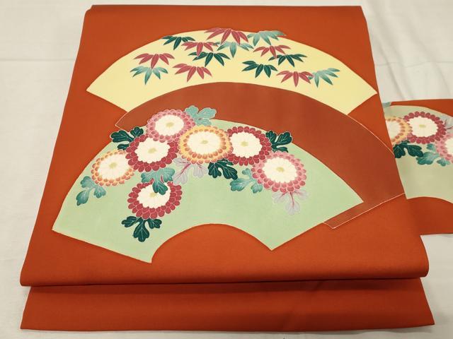 平和屋着物●本加賀友禅作家　鶴見保次　塩瀬　九寸名古屋帯　地紙草花文　正絹　逸品　CABA2370dy