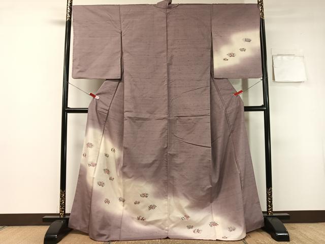 平和屋着物●訪問着　紬地　手描き　地紙花文　正絹　逸品　CABA4410vp