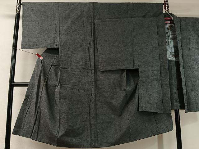 平和屋着物●男性　紬　アンサンブル　墨色　正絹　逸品　CABA4649vp