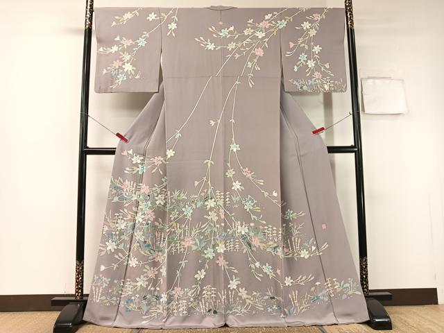 平和屋着物●本加賀友禅作家　野崎徳勝　訪問着　枝花文　ロング丈　正絹　逸品　CABA4679vp