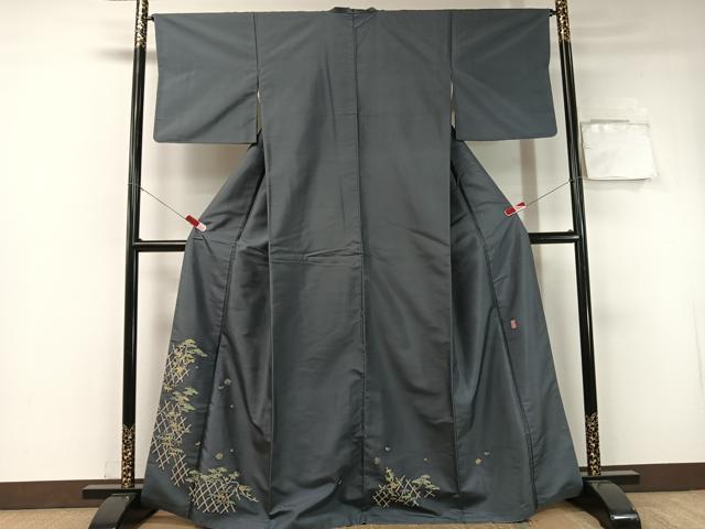 平和屋着物●本加賀友禅作家　柿本市郎　白山紬　色留訪問着　籬松竹梅　正絹　逸品　CABA4706vp