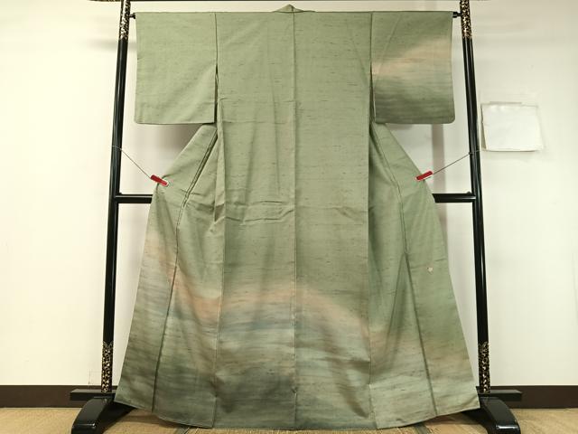 平和屋着物●石川県指定無形文化財　牛首紬　白山工房　手織り　角印　訪問着　霞文　正絹　逸品　CABA4738vp