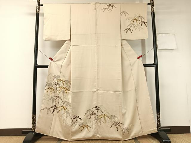 平和屋着物●銀座きしや　訪問着　駒刺繍　笹花文　金彩　正絹　逸品　CABA4754vp