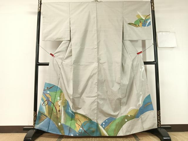 平和屋着物●訪問着　本場大島紬　白大島　吉祥文　金彩　正絹　逸品　CABA4758vp