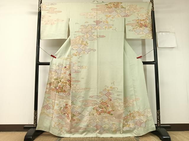 平和屋着物●訪問着　駒刺繍　霞貝桶花文　金彩　正絹　逸品　CABA4769vp