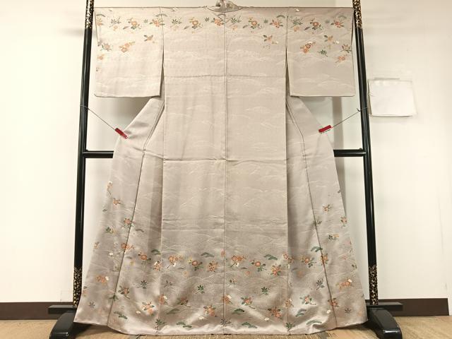 平和屋着物●訪問着　駒刺繍　立波花松文　金彩　正絹　逸品　CABA4770vp