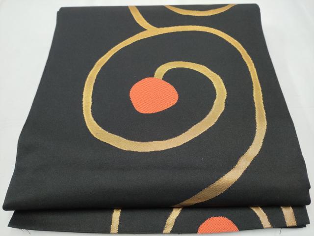 平和屋着物●織物一筋名門　織悦　全通柄　本袋帯　抽象丸文　黒地　金糸　正絹　逸品　CABA4839hy