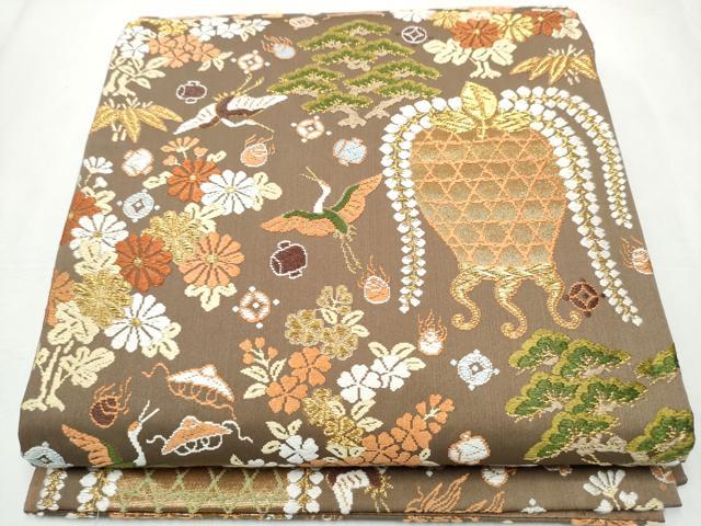 平和屋着物●西陣　河合美術織物謹製　六通柄袋帯　唐織　陶器飛鶴草花文　金糸　正絹　逸品　CABA4840hy