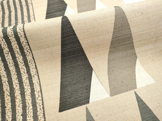 平和屋着物○ぜんまい紬 全通柄袋帯 幾何学文様 銀糸 正絹 逸品