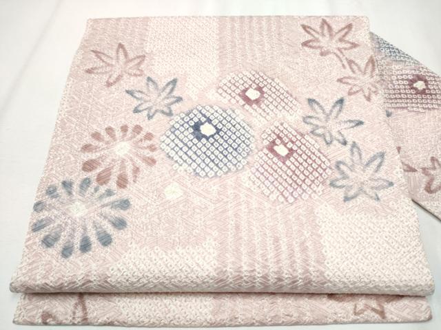 平和屋着物●名門　藤娘きぬたや・総絞り　全通柄　九寸名古屋帯　絞り　舞花文　正絹　逸品　CABA4861hy