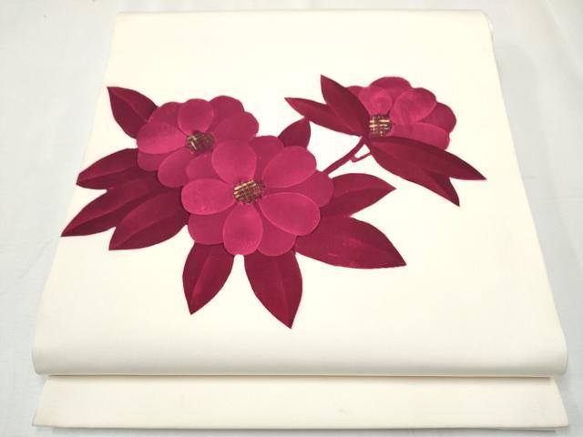 平和屋着物●塩瀬　九寸開き名古屋帯　ろうけつ染　枝花文　金彩　正絹　逸品　CABA4864hy