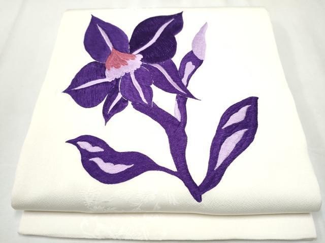 平和屋着物●九寸開き名古屋帯　総刺繍　草花文　正絹　逸品　CABA4891hy