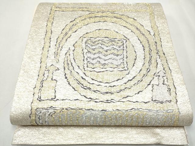 平和屋着物●西陣　タケジ商事謹製　六通柄袋帯　幾何学文様　金銀糸　証紙付き　正絹　逸品　CABA4909hy