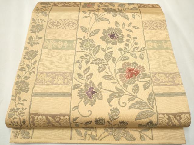 平和屋着物●六通柄袋帯　更紗花間道　正絹　逸品　CABA4919hy