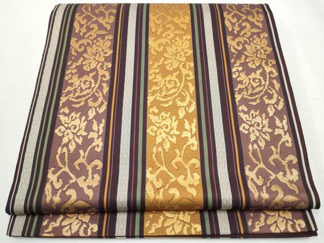 平和屋着物●六通柄袋帯　花唐草間道　金糸　正絹　逸品　CABA4940hy