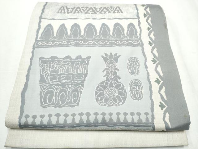 平和屋着物●六通柄袋帯　陶器花文　正絹　逸品　CABA4942hy