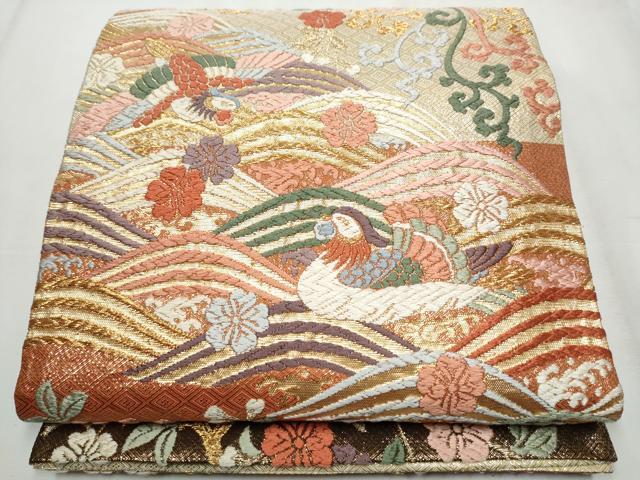 平和屋着物●佐賀錦　六通柄袋帯　唐織　花鳥文　金糸　正絹　逸品　CABA4950hy