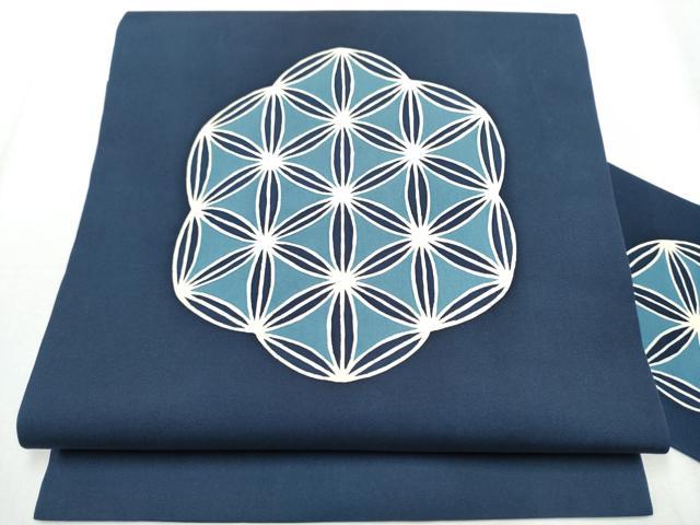 平和屋着物●塩瀬　九寸名古屋帯　型染め　麻の葉文様　三越扱い　正絹　逸品　CABA4954hy