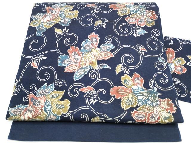 平和屋着物●全通柄　九寸名古屋帯　草木染　型染め　更紗花文　正絹　逸品　CABA4959hy