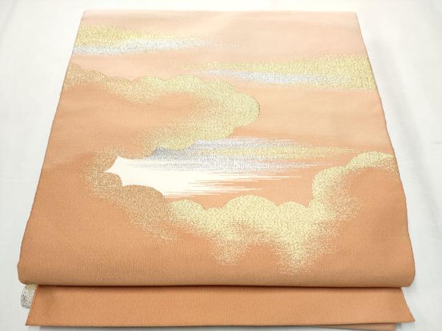 平和屋着物●爪掻き本綴れ　八寸名古屋帯　雲重ね霞文　金銀糸　正絹　逸品　CABA4972hy