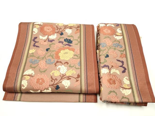 平和屋着物●つけ帯　唐織　更紗花文　金糸　正絹　逸品　CABA4985hy