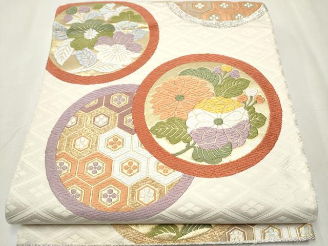 平和屋着物●六通柄袋帯　唐織　草花丸文　金糸　正絹　逸品　CABA5026hy