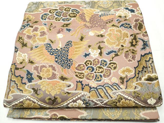 平和屋着物●六通柄袋帯　唐織　孔雀花文　金糸　正絹　逸品　CABA5032hy