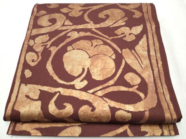 平和屋着物●洛風林　工芸帯地　六通柄　本袋帯　花唐草花文　金糸　正絹　逸品　CABA5039hy