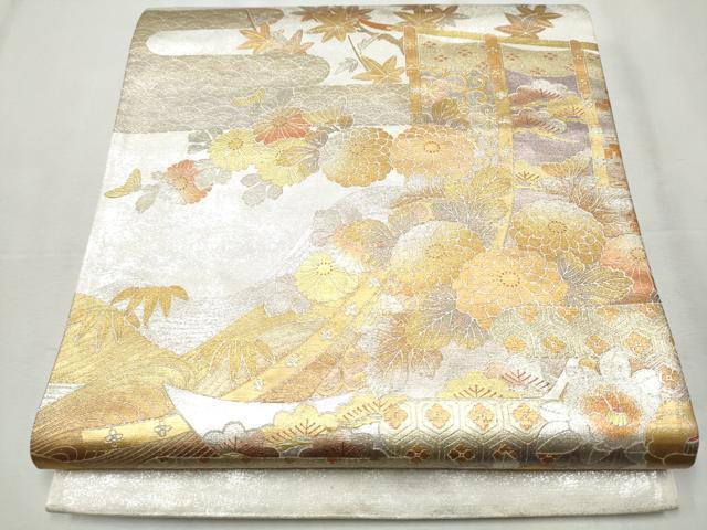 平和屋着物●金彩友禅　卓越技能者・名工・和田光正　六通柄袋帯　几帳花文　金銀彩　引箔　正絹　逸品　CABA5041hy