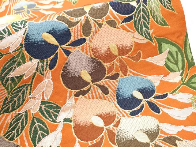 平和屋着物○西陣 白綾苑大庭 六通柄袋帯 唐織 草花文