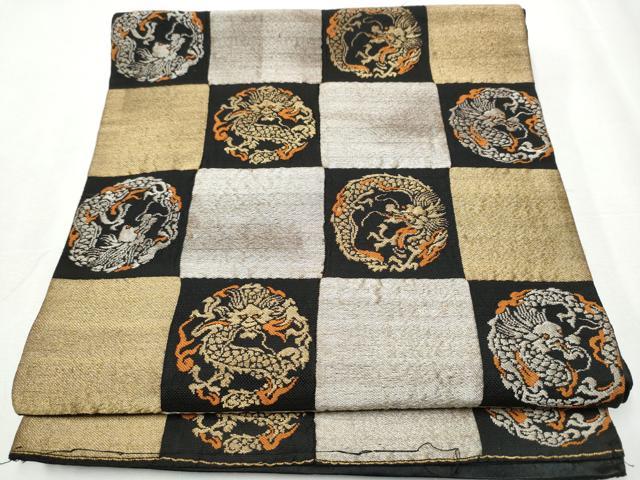 平和屋着物●アンティーク　大正ロマン　六通柄　京袋帯　龍　黒地　金銀糸　正絹　逸品　CABA5047hy