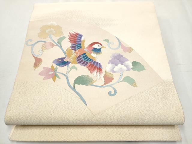 平和屋着物●爪掻き本綴れ　八寸名古屋帯　地紙花鳥文　金銀糸　正絹　逸品　CABA5056hy